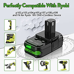 POWTREE 3000mAh 18V P108 Lithium Battery Replacement for Ryobi 18V Battery Ryobi ONE+ P107 P102 P103 P104 P105 P106 P109 P122 Cordless Power Tools 2 Packs