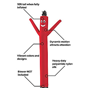 LookOurWay Air Dancers Inflatable Tube Man Attachment - 10 Feet Tall Wacky Waving Inflatable Dancing Tube Guy for Business Promotion (Blower Not Included) - Red