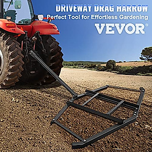 VEVOR Driveway Drag 66" Width, Tow Behind Drag Harrow 35" Length, 4" Height, Driveway Tractor Harrow with 2 Adjustable Bars, Heavy Duty Steel, Driveway Grader for ATV, UTV, Garden Lawn Tractors