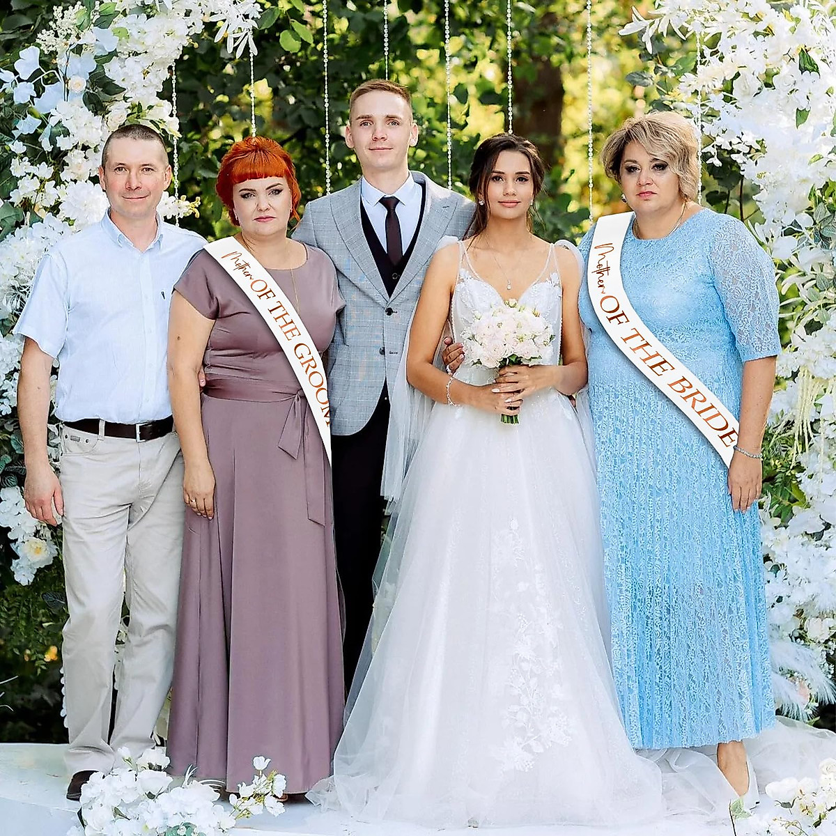 Generic 2 Pcs Mother of the Bride and Groom Sashes with Rose Gold Foil, White Bachelorette Party Sash for Bridal Shower Engagement Supplies Gifts Wedding Accessories, ZY-005MotherBG2Sash