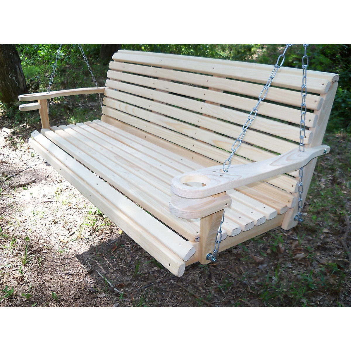 Generic 6FT Cypress Porch Swing Made in USA with Cup arms and Hanging Hardware, Unfinished Natural Wood Tone