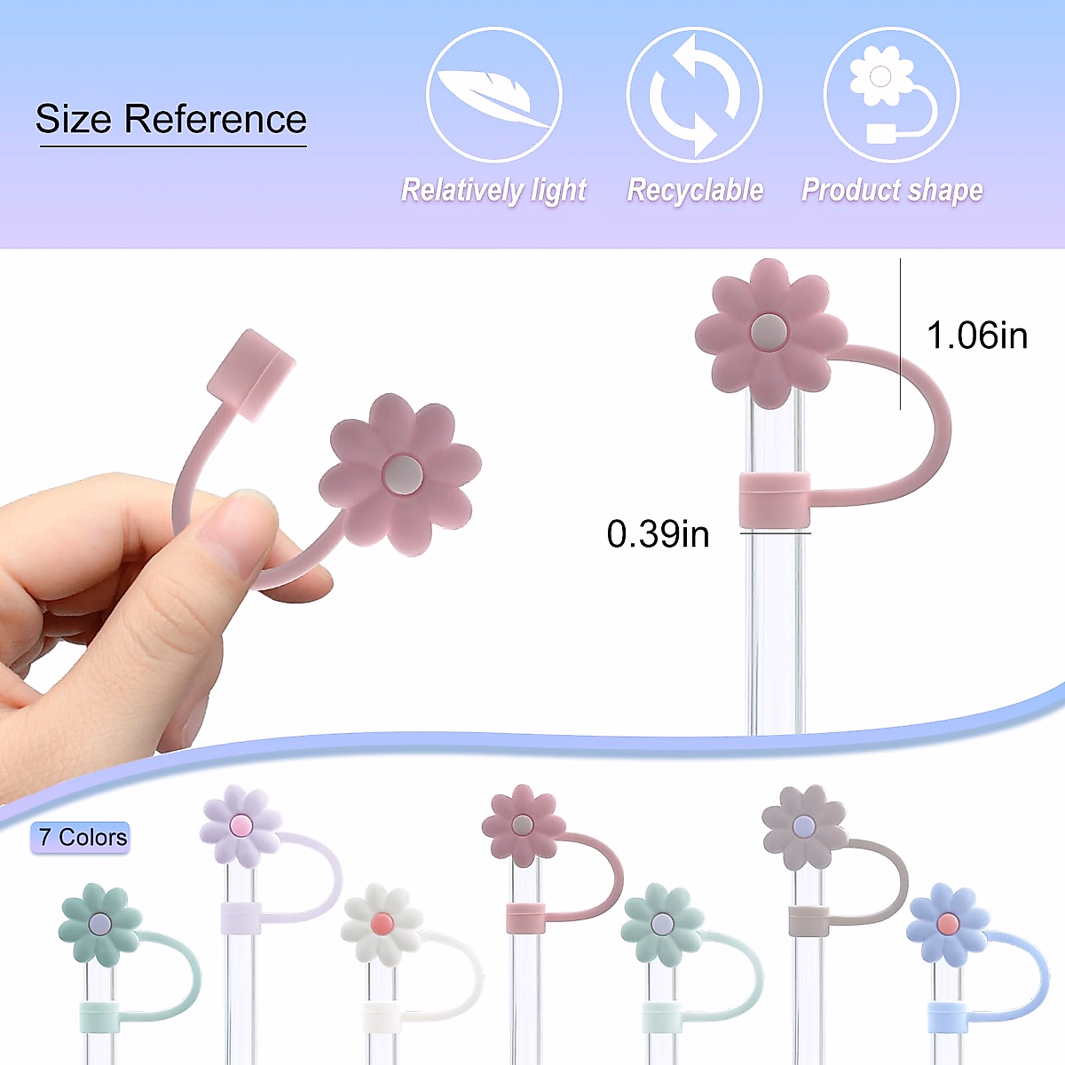 Velaco 7Pcs 0.4in/10mm Diameter Silicone Straw Covers Cap Compatible with Stanley 20 30&40 Oz Cup, Straw Toppers for Stanley 40 Oz Tumbler with Handle, Dust-Proof Straw Caps for Water Bottle