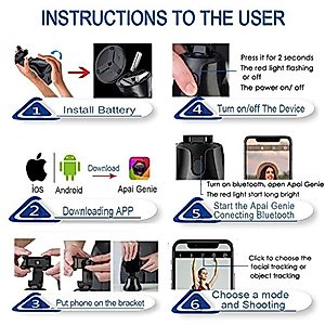 Selfie Stick Tripod 360°Rotation Auto Smart Face & Object Tracking Cell Phone Tripod Holder for Video Recording, Work with Tripod for iPhone Android