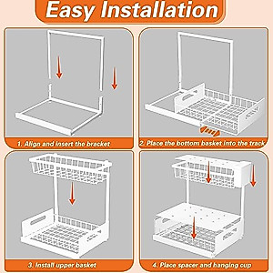 SPACEKEEPER Under Sink Organizer, 2-Tier Sliding Under Bathroom Sink Storage Pull Out Cabinet Organizer Metal Material Multi-purpose for Kitchen Bathroom, White, 2 Pack