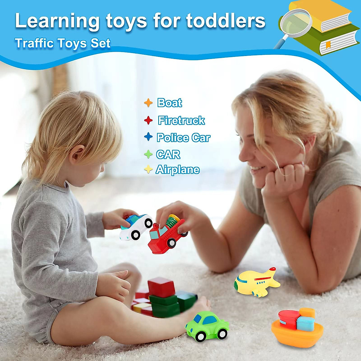 Toddler Bath Toys Bathtub Toy - Kids Floating Water Spray Toy Fun Bathtime with Boat, Plice Car,Fire Truck and Plane Plastic Toy for Baby Boys and Girls