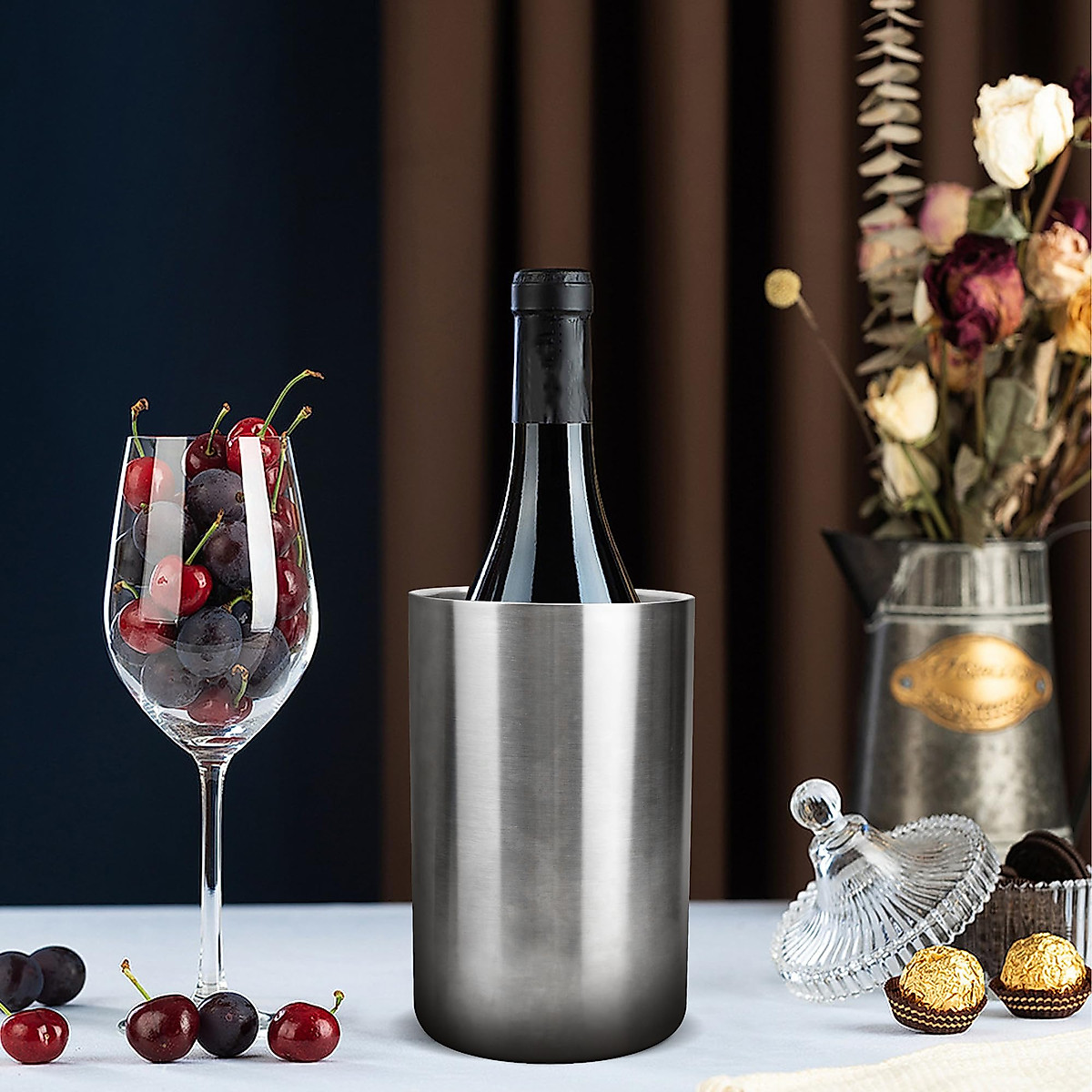 Wine Bottle Chiller, Stainless Steel Wine Cooler Bucket with Ice Pack White Wine Bottle and Champagne, Perfect Wine Accessories for Wine Lovers