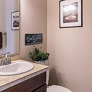 Bathroom Signs Decor For Farmhouse Wall.Black White Metal Bath Sign,14" X 7". Bath Wall Art, Bathroom Rustic Signs.Letreros Para Baños,Cuadros Para Baños Rusticos. (Black)