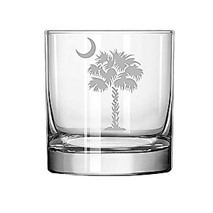 11 oz Rocks Whiskey Highball Glass Palmetto Tree South Carolina Palm Moon