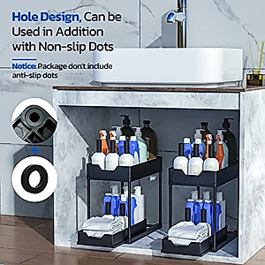 Verdenu Under Sink Organizer, 2 Tier Sliding Drawer Pull Out Organizer and Storage, Under Cabinet Organizer, Bathroom Organizer Under Sink with Hanging Cups and 4 Hooks for Bathroom, Kitchen