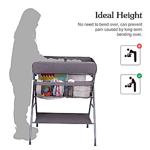 Portable Changing Table, Changing Station with Safety Belt for Newborn Baby and Infant, Gray