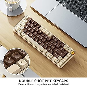 ROYALAXE R68 TKL Mechanical Keyboard, Upgraded TTC Gold Pink Switches, Hot Swappable Wired/Bluetooth 5.0/2.4G Wireless Keyboard with RGB Light for Windows & Mac, PBT Keycaps, Lava Brown