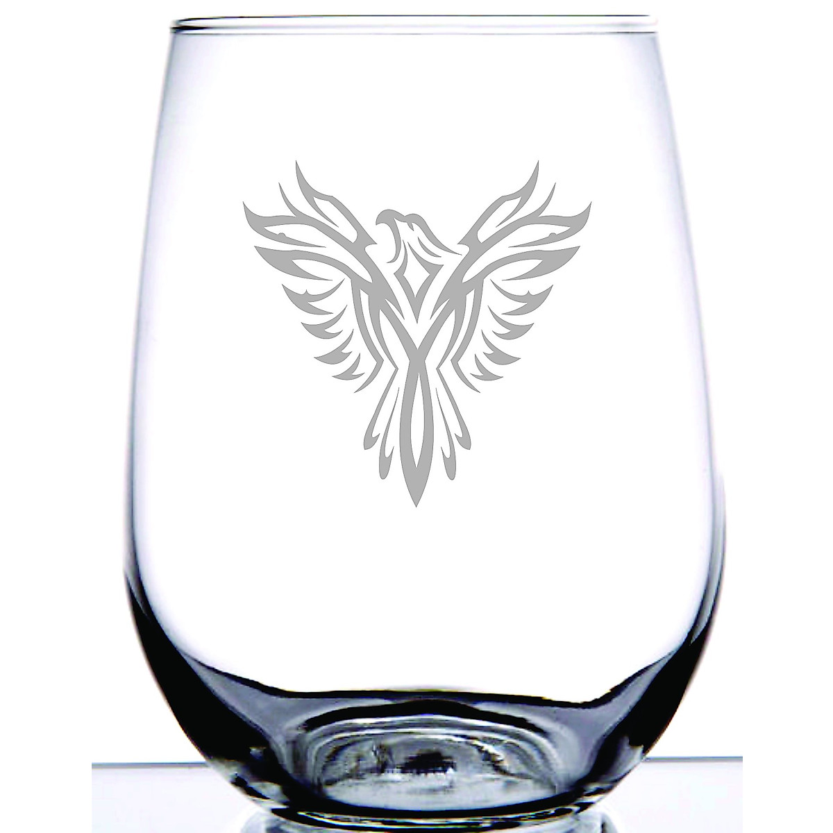 Phoenix Bird Stemless Wine Glass | Permanently Laser Etched | 15 Ounce