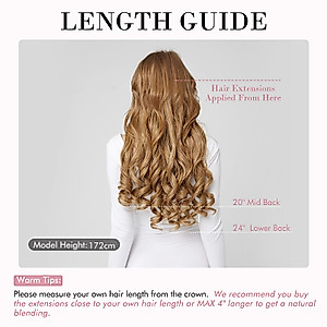 REECHO 20" Invisible Wire Hair Extensions with Transparent Headband Adjustable Size Removable Secure Clips in Curly Wavy Secret Hairpiece for Women - Dark Brown with Caramel Highlights