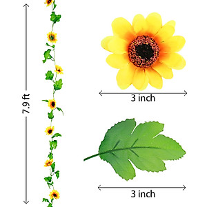 Artificial Sunflower Garlands Hanging Sunflower Vine 5pcs 7.8FT Silk Sunflowers with Green Leaves for Wedding Party Garden Home Decor