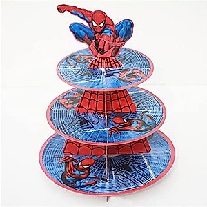 RenbangUS Spider Cupcake Stand - Spider Themed Party Decorations Supplies for Kids Birthday Party 3 Tier Cardboard
