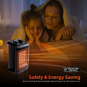 BEYOND BREEZE Space Heater, 1500-Watt Ceramic Portable Electric Heater, Small Heater with Tip-Over Switch, Overheat Protection, Adjustable Thermostat, Quiet and Safe for Indoor Use Office Bedroom