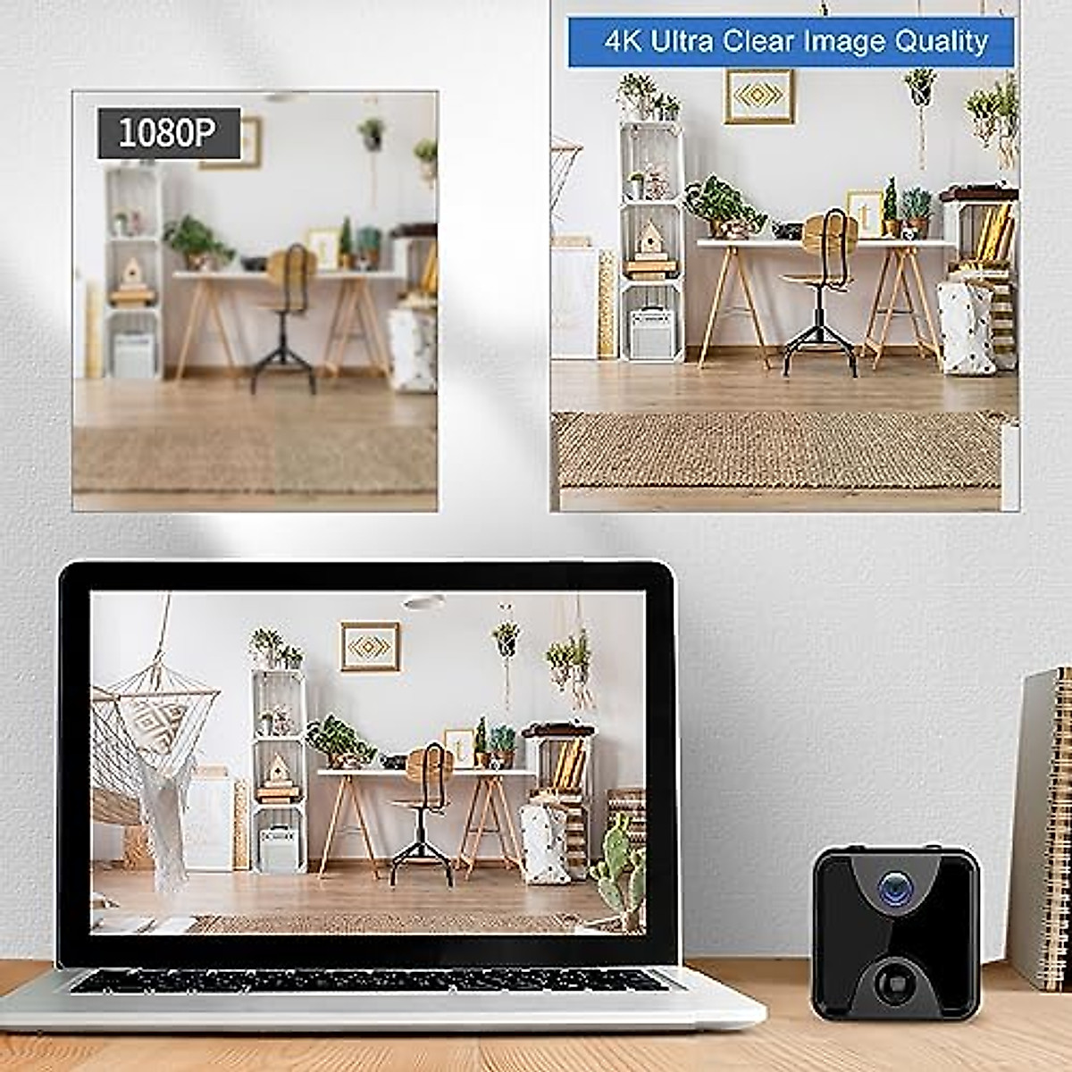 Kadimendium Mini Security Camera, 4K Image 3500mAh Battery 2.4G WiFi Camera Built in Microphone Lightless Night for Convenience Store