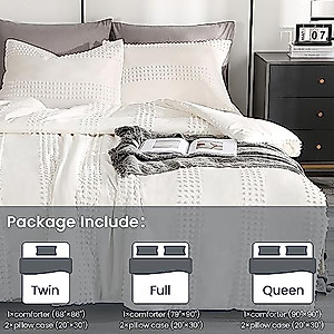 ENJOHOS White Queen Comforter Set - Boho Bedding Sets Queen for Teen Girls, 3 PCS Tufted Comforter with Pom Pom Design for All Season, Lightweight Soft Microfiber Cooling Comforter with 2 Pillow Cases