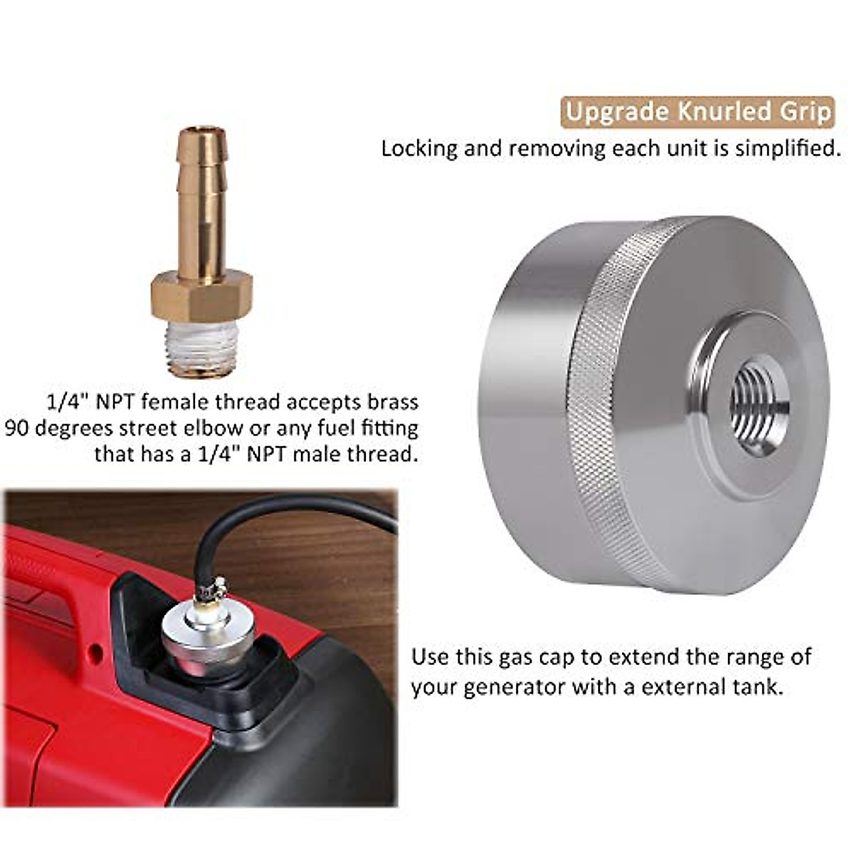 Yoursme Generator Extended Run Fuel Cap Fit for Yamaha EF2000is, EF1000is, Coleman pm2000i, Powerhorse 2000, Ai Power sua2300i Aluminum Silver