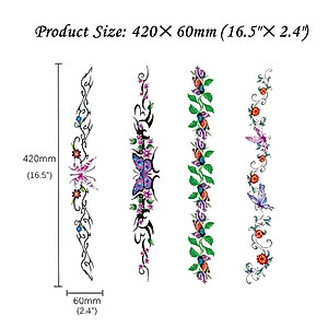 CARGEN Sexy Flower Temporary Tattoos - 10 Sheets Realistic Sexy Flowers Vine Butterfly Long Back Sleeves Tattoos for Women Girls Makeup Fake Tattoo Great for Waist Belly Back Spine Arm Leg Collarbone