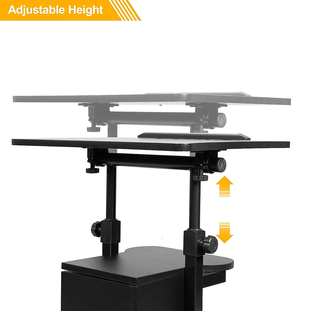 VINGLI Lectern Podium Stand, Mobile Height Adjustable Church Classroom Lecture, Portable Presentation Concert Podium, Reading or Laptop Desk with Edge Stopper, Black