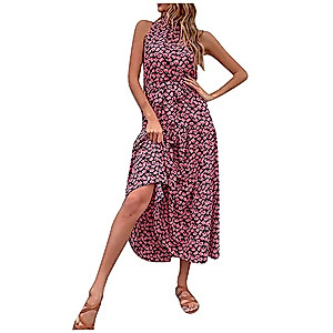 Long Sleeve Dress for Women Formal, Dresses That Hide Belly Fat Woman Dress Women's Maxi Dresses Summer Fashion Floral Dress Neck Sleeveless A Wedding Women's Maxi Dresses T Shirt (S, Black)