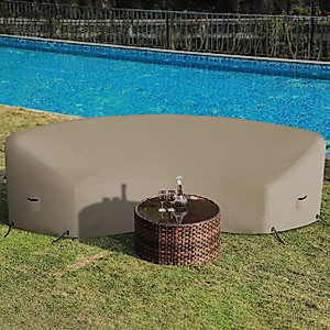 Covers & All Curved Outdoor Couch Cover, 12 Oz PVC Polyester Patio Furniture Cover, Tear & UV Proof Couch Cover Patio with Air Pockets & Drawstrings (190" L x 36" W x 39" H x 128" FL, Beige)