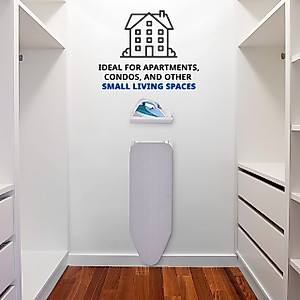 Ivation Wall-Mounted Ironing Board With Storage Shelf, Foldable 36.2” x 12.2”, Fold Down Ironing Station for Home, Apartment &, Easy-Release Lever, Removable Cotton Cover & Dorms, Hardware Included