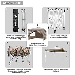 OUTFINE Patio Canopy 10'x10' Pop Up Commercial Instant Gazebo Tent, Outdoor Party Canopies with 4 Removable Sidewalls, Stakes x8, Ropes x4 (Khaki, 10 * 10FT)