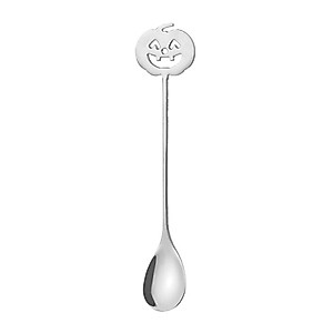 5pcs Halloween Pumpkin Coffee Spoon, Horror Pumpkin Head Stainless Steel Mixing Spoon, Multi-Function Cocktail Stirrer, Dessert & Tea Sugar Stirring Scoop for Kitchen, Bar (5*E)
