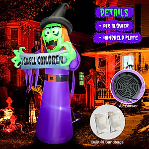8FT Halloween Inflatable Witch Outdoor Decoration, Lighted Blow Up Yard Decor with Banner I Smell Children, Ghost Built-in Bright LED Light for Home Garden Ground Lawn Patio Outside Holiday Party Prop