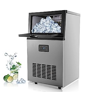 Vogvigo Commercial Ice Maker,100LBS/24H,30LBS Storage Capacity, 36 Ice Cubes Ready Within 20 Mins Stainless Steel Freestanding Ice Machine for Home, Restaurant