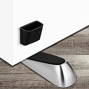 Amedoo Door Stoppers (1 Pack) Door Stoppers for Bottom of Door, Door Stop Floor Doorstop Door Wedge Stopper Made of Zinc Alloy and Rubber, Comes with Adhesive Storage Holder. (Silver, 1 Pack)