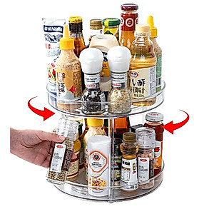 Amasses 2 Tier Clear Lazy Susan Organizer, 360 Degree Rotating Round Lazy Susan Turntable 9" Non-Skid Rotating Organization Storage Container for Kitchen, Cabinet, Pantry