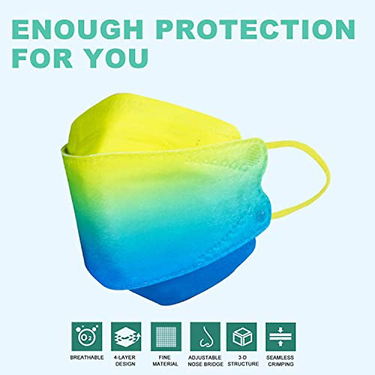 LUCIFER Multicolor Disposable Face Masks, Individual Packs, 50Pcs 4 Layers Facial Safety Masks with Adjustable Elastic Ear Loop Disposable Respirator Safety Mouth Masks Dust Air Pollution Protection