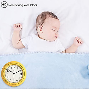 Topkey Silent Wall Clock Kitchen 9 Inch Retro Non-Ticking Decorative Bedroom Office Wall Clock -Yellow