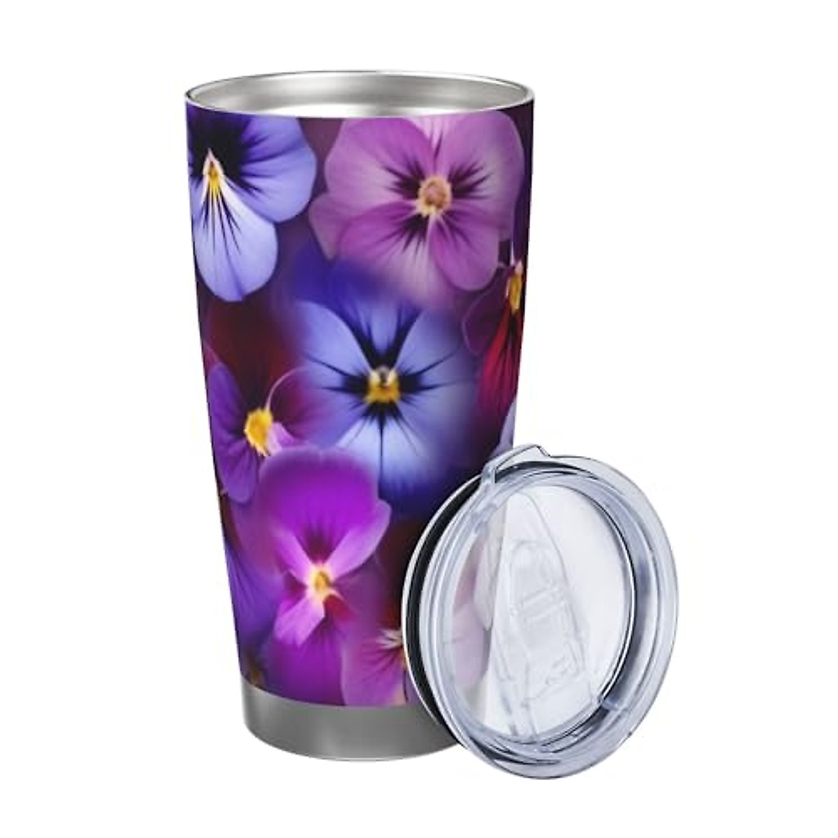 EKPRAVDKTF Purple Flower 20oz Insulated Stainless Steel Tumbler With Lids And Straws, Double Wall Vacuum Travel Coffee Mug, Thermal Cup For Cold & Hot Drinks, Reusable Metal Straw & Brush