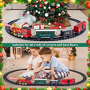 Kids Train Set, Christmas Train Set for Under The Trees, Electric Train Toys for Boys Girls with Steam Locomotive, Passenger Cars, Cargo Cars, Sounds & Lights, for 3 4 5 6 7 8+ Years O