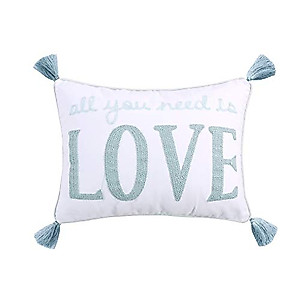 Levtex Home - Lara Spa - Decorative Pillow (14 X 18in.) - Love - White, AquavBlue and Grey