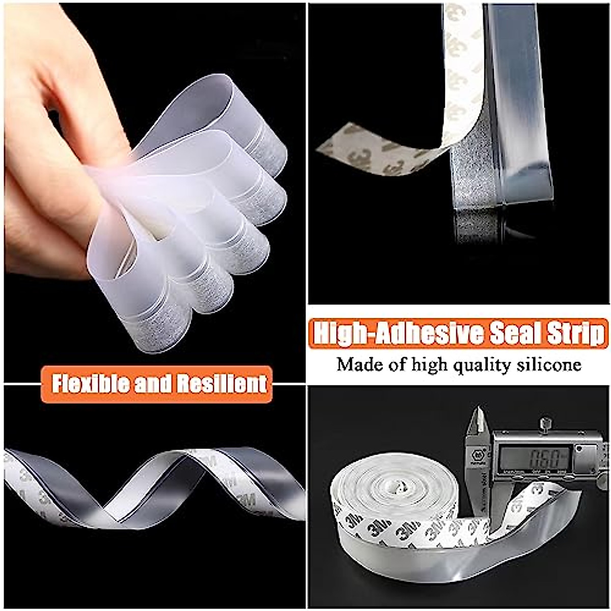 49.2FT Weather Stripping Door Seal, Silicone Door Seal Strip Door Window Seal, Silicone Sealing Tape for Door Draft Stopper Adhesive Glass Shower Door Bottom Seal Strip, Transparent (45 mm, 49.2ft)