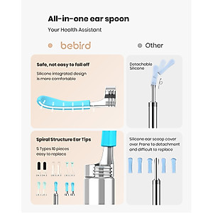 BEBIRD R1 Ear Wax Removal Tool - Spade Ear Cleaner with Ear Camera, 1080P Ear Scope, Earwax Remover Picker with 10 Replacement Tips Ear Pick with 6 LED Light for Earwax Cleaning, Support iPhone, Black