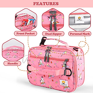 CaCTOUR Insulated Lunch Bag,Expandable Kids Lunch Box,Double Zipper & Lunch Bag Kids with Strap,Lightweight Reusable Lunch Tote Bag for Boys Girls,Meal Containers for School/Picnic (Unicorn)