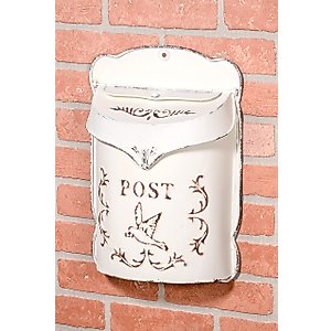 Red Co. 10.5” x 15.5” Aged White Shabby Chic Metal Wall-Mounted Embossed Post Mailbox Decoration