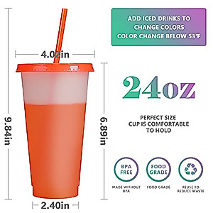 Reusable Plastic Tumblers with Lids & Straws - 9 Pcs 24oz Large Color Changing Cups for Adults Kids Women Party | Tall Iced Cold Straw Drinking Cute Tumbler Cup Bulk