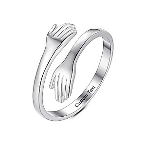 Hug Ring Promise Rings for Couples Mens Women's Men Her Thumb Women Adjustable Sterling Silver Cute Teen Girls Aesthetic Simple Dainty Personalized Engraved Custom Name (1)