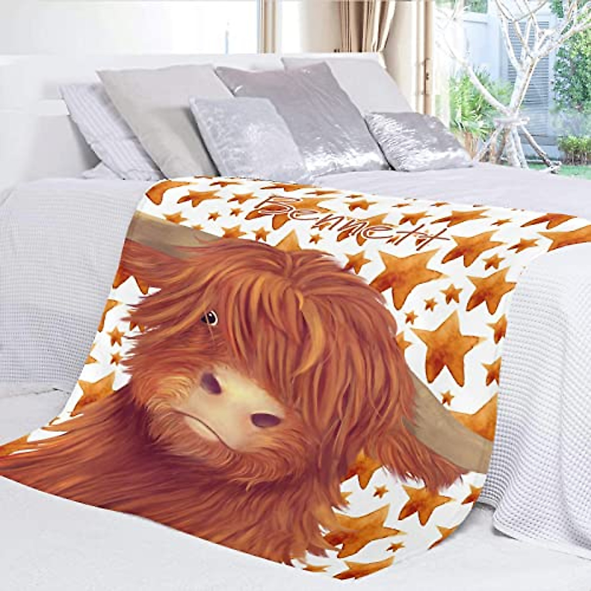 Personalized Funny Cow Star Blanket with Name Text Custom Super Soft Fleece Throw Blankets for Couch Sofa Bed 60 X 80 inches