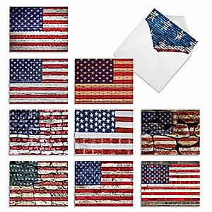 The Best Card Company - 10 American Flag Boxed Cards Blank (4 x 5.12 Inch) - Assorted Patriotic Cards for All Occasions, Veterans, USA - Flag Day M2013