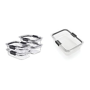 Rubbermaid Brilliance Glass Storage Set of 4 Food Containers with Lids (8 Pieces Total), Set, Assorted, Clear