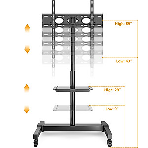 5Rcom Upgraded Rolling TV Stand, Sturdy TV Stand Mount with Locking Wheels for 32-75" Flat/Curved Panel Screens TVs, Height & Tilt Adjustable TV Floor Stand, Holds up to 100lbs