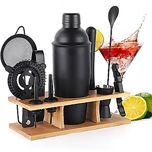 OBALY Bartender Kit 11-Piece Cocktail Shaker-Muddler for Cocktails 25oz Boston Shaker-Bar Accessories with Stylish Bamboo Stand Mix Drink Shaker kit Perfect Martini kit with Cocktail Recipes Booklet